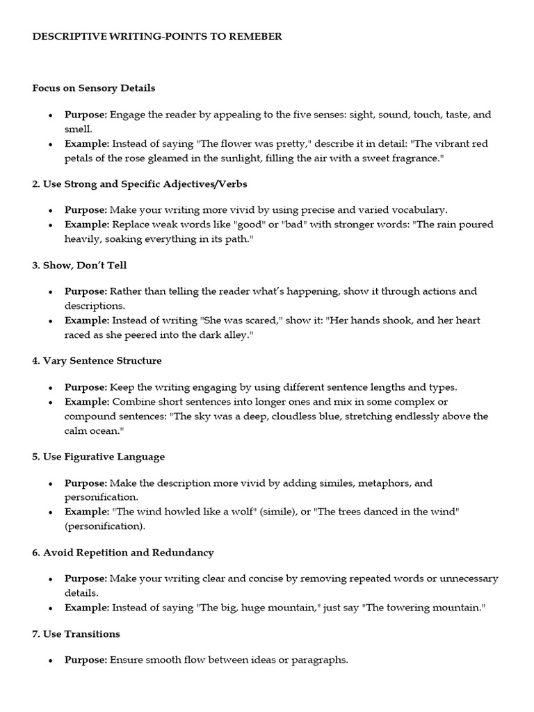 Descriptive Writing-Points To Remeber | PDF