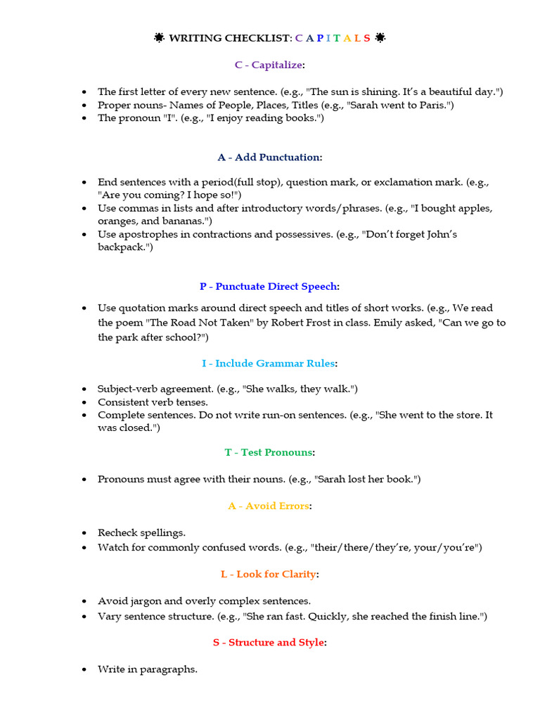 BASIC WRITING CHECKLIST | PDF