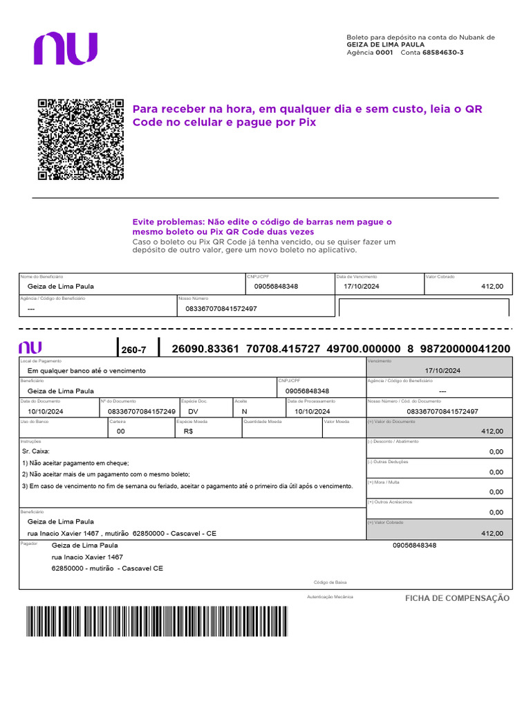 Boleto para Deposito Nuconta | PDF | Bancos | Pagamentos