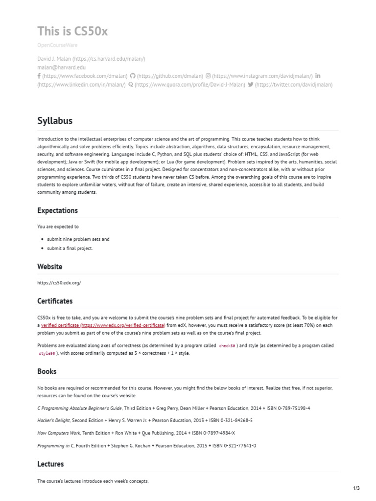 CS50x Syllabus | PDF