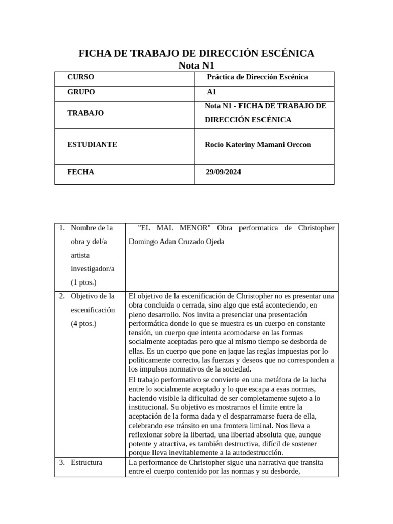 Ficha Trabajo ETTIEN Practicas de Direccion Escenica | PDF