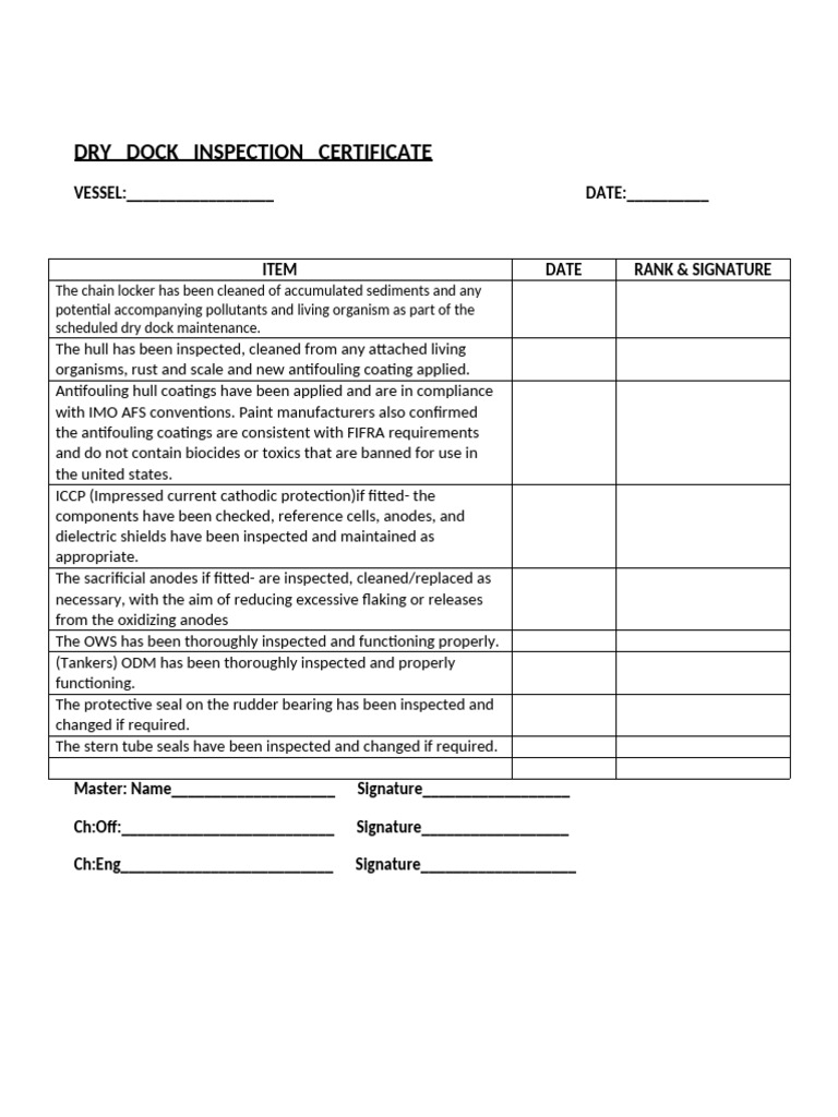 Dry Dock Inspection Certificate | PDF