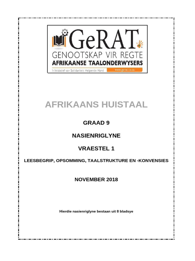 2-Taal GR 9 Nasienriglyne Nov 2018 2 | PDF