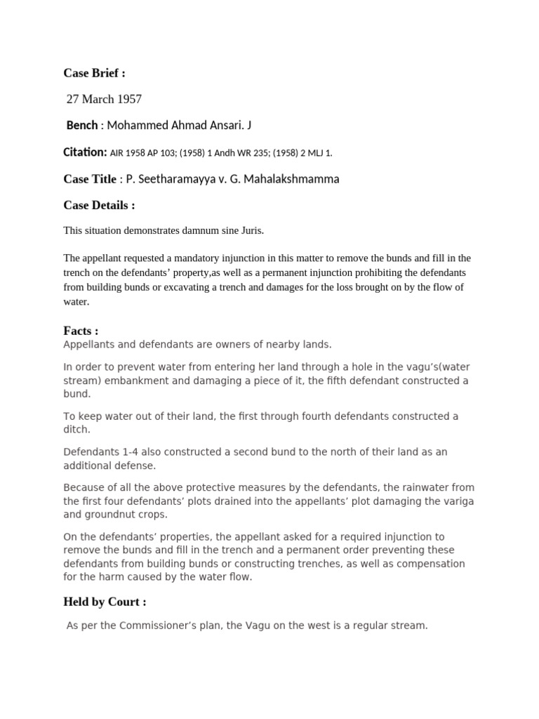 Ashit Kumar, 3 Case Summary of P. Seetharamayya v. G | PDF