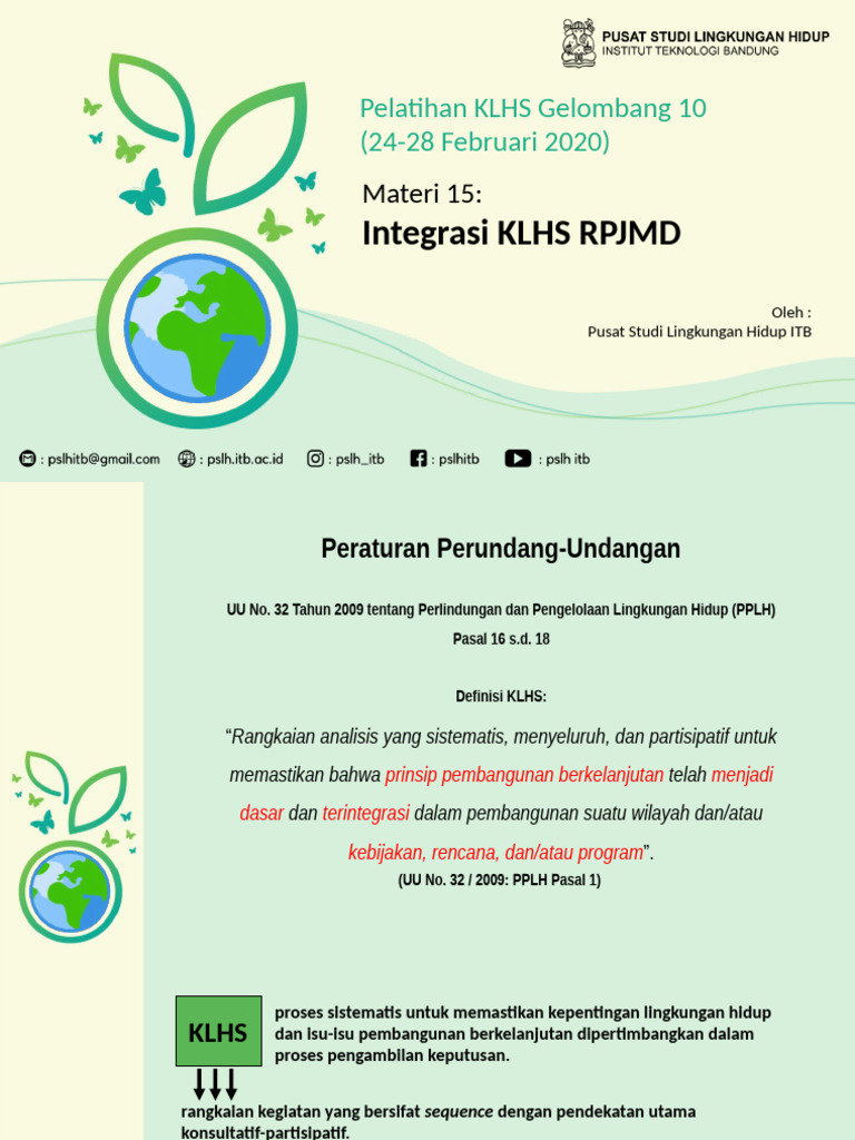 Materi 15 - Pengintegrasian KLHS Kedalam Dokumen KLHS RPJMD | PDF