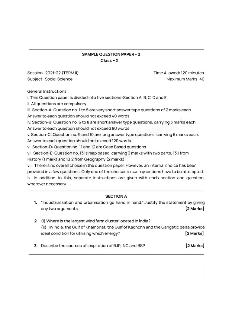 Sample Practice Paper 2 | PDF