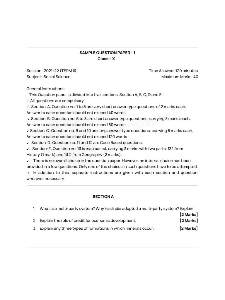 Sample Practice Paper 1 | PDF