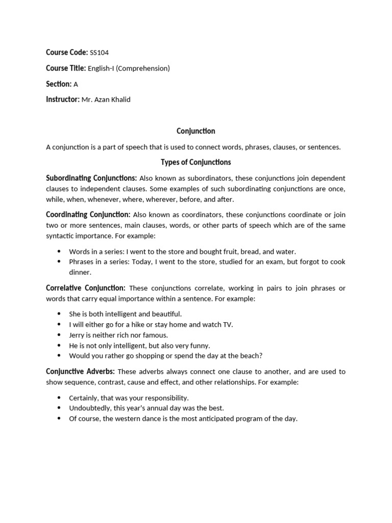 Conjunctions, Prepositions - Interjections | PDF