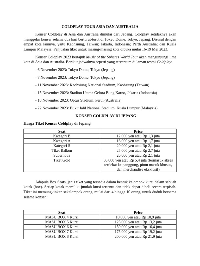 Coldplay Tour Asia Dan Australia | PDF