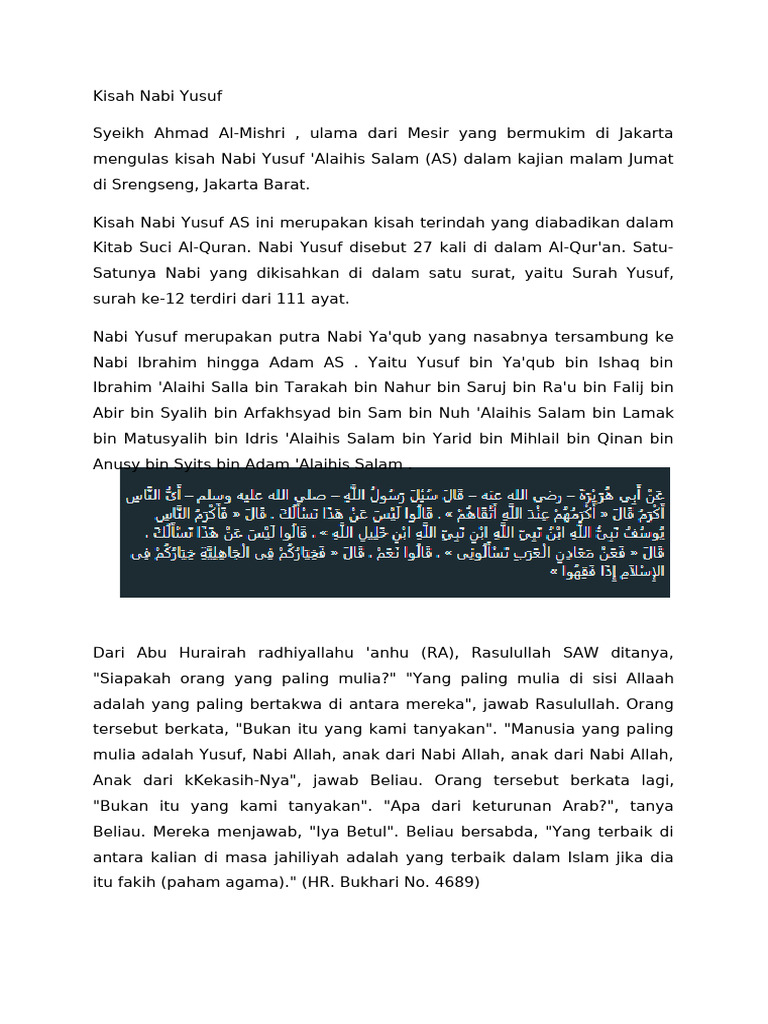 Kisah Nabi Yusuf dalam Al-Qur'an | PDF | Islamic Texts | Semitic Words ...