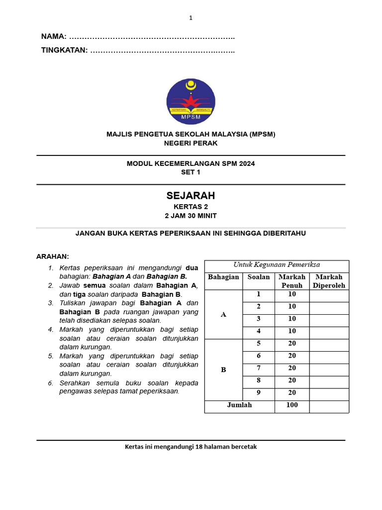 2024 K2 Soalan Set 1 (Perak) | PDF