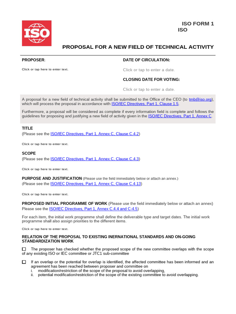 ISO Proposal for New Technical Activity | PDF | International ...