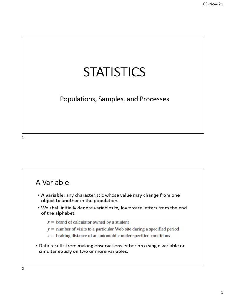 Statistics: Populations, Samples, and Processes | PDF