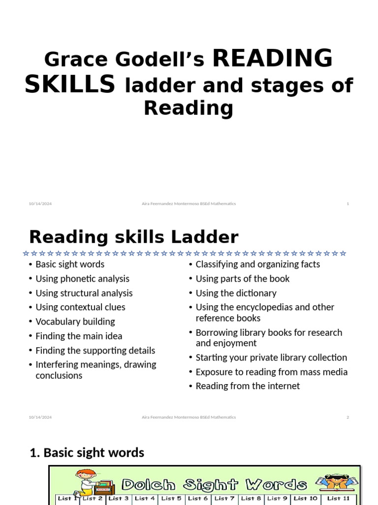 Grace Godell's READING SKILLS Ladder and Stages of | PDF