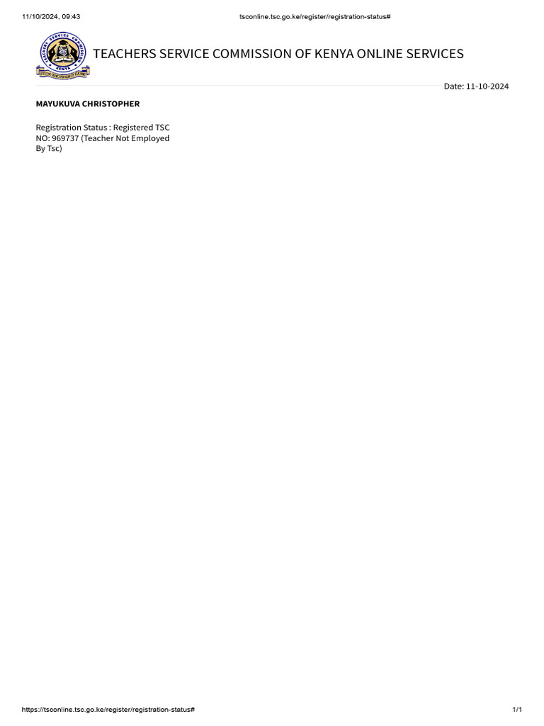 Tsconline - Tsc.go - Ke Register Registration-Status# | PDF
