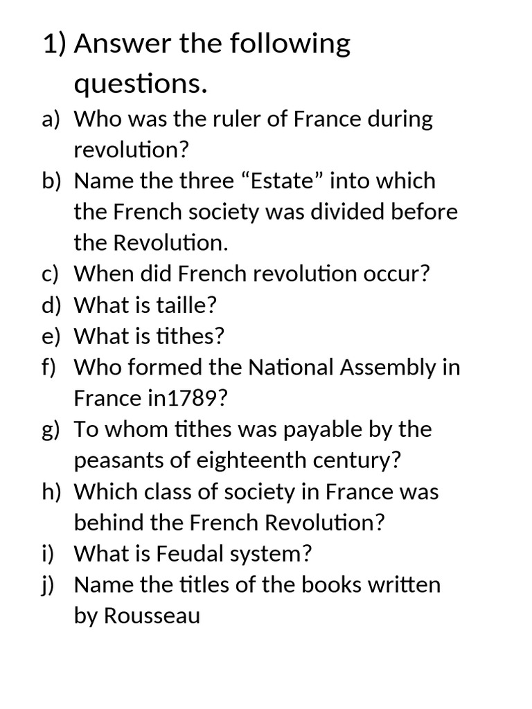Answer The Following Questions..french Revolution | PDF