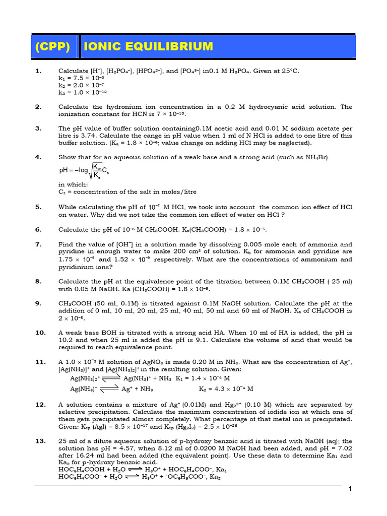 CPP-Ionic Equilbrium SND | PDF