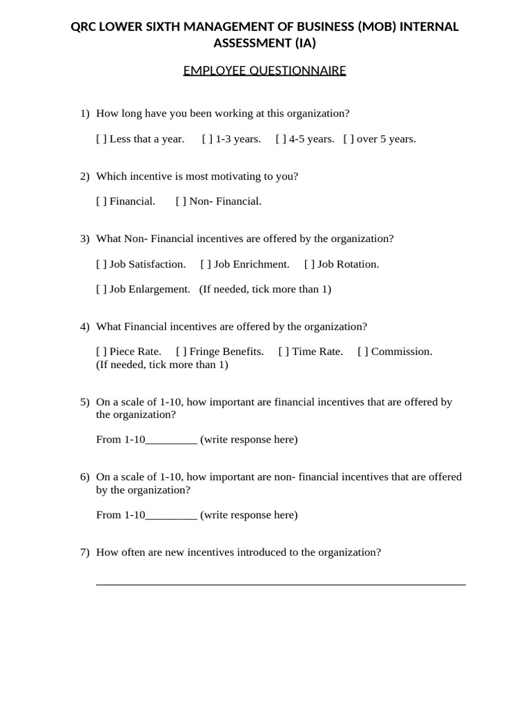 MoB IA Questionnaire 2019 Employee | PDF