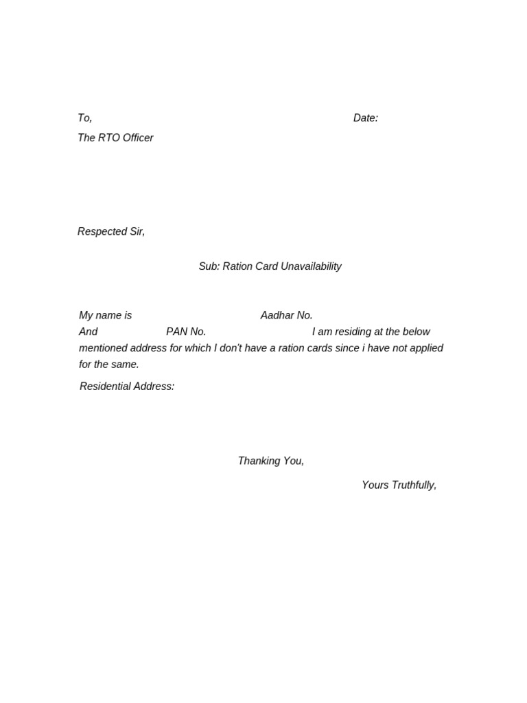 No Ration Card RTO Letter | PDF