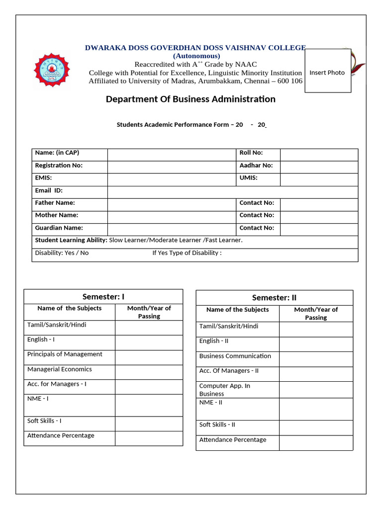 Students Academic Performance Form | PDF