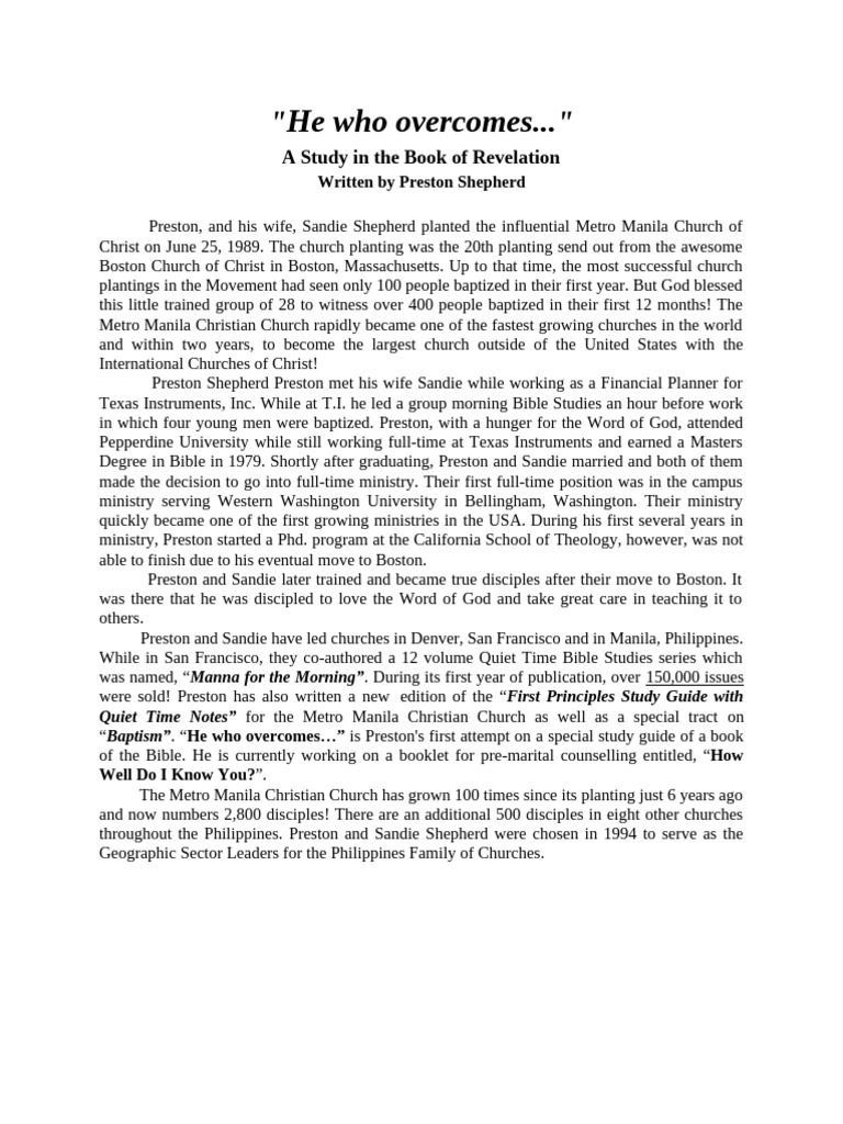 He Who Overcomes - Revelation Pt.1 | PDF