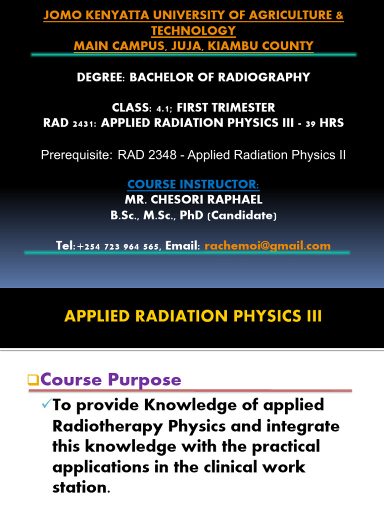 RAD 2431 Applied Radiation Physics III | PDF