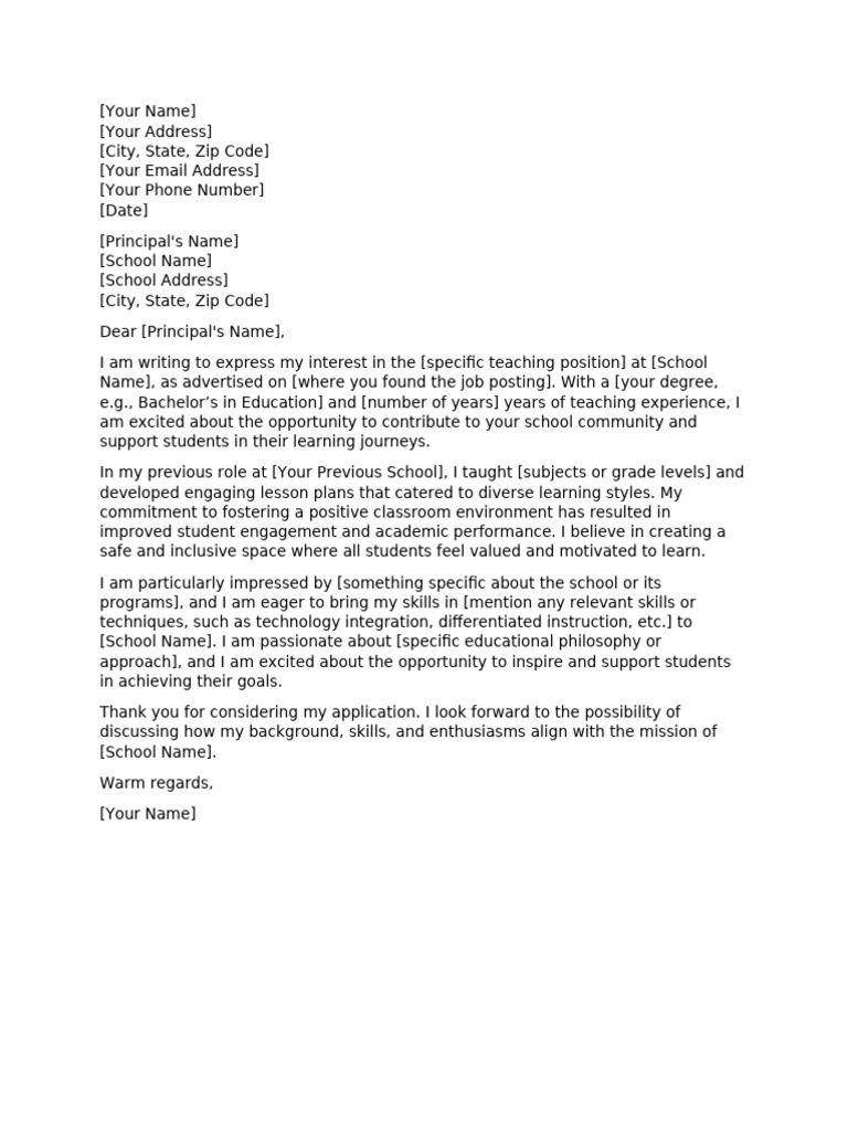 Sample Application Letter For Teaching Position | PDF