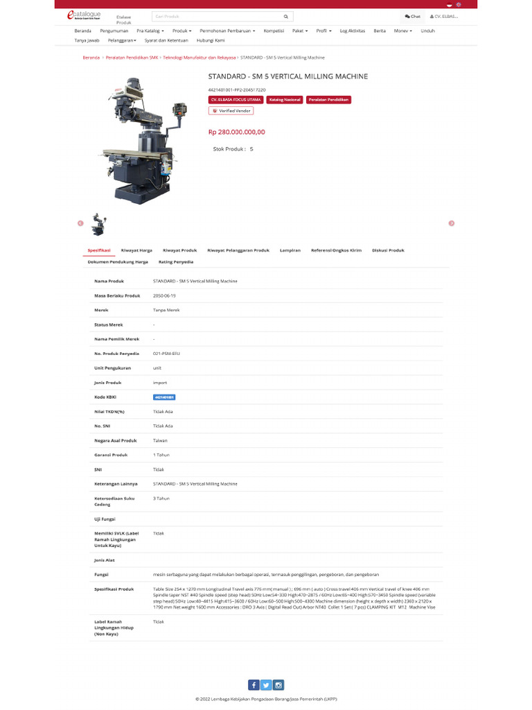 STANDARD - SM 5 Vertical Milling Machine | PDF