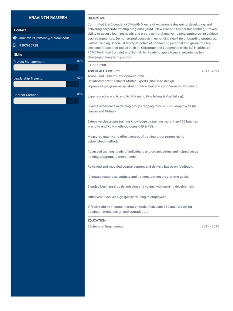 Aravinth - Resume - RCM Trainer | PDF
