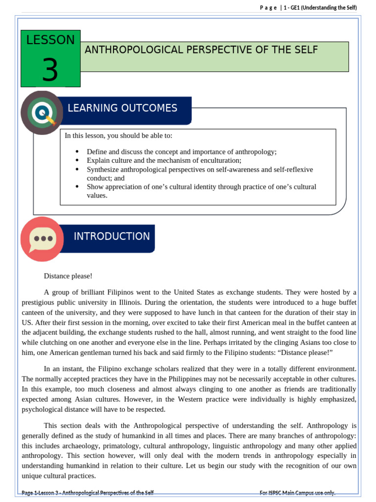 Lesson 3 Anthropological Perspectives of The Self | PDF