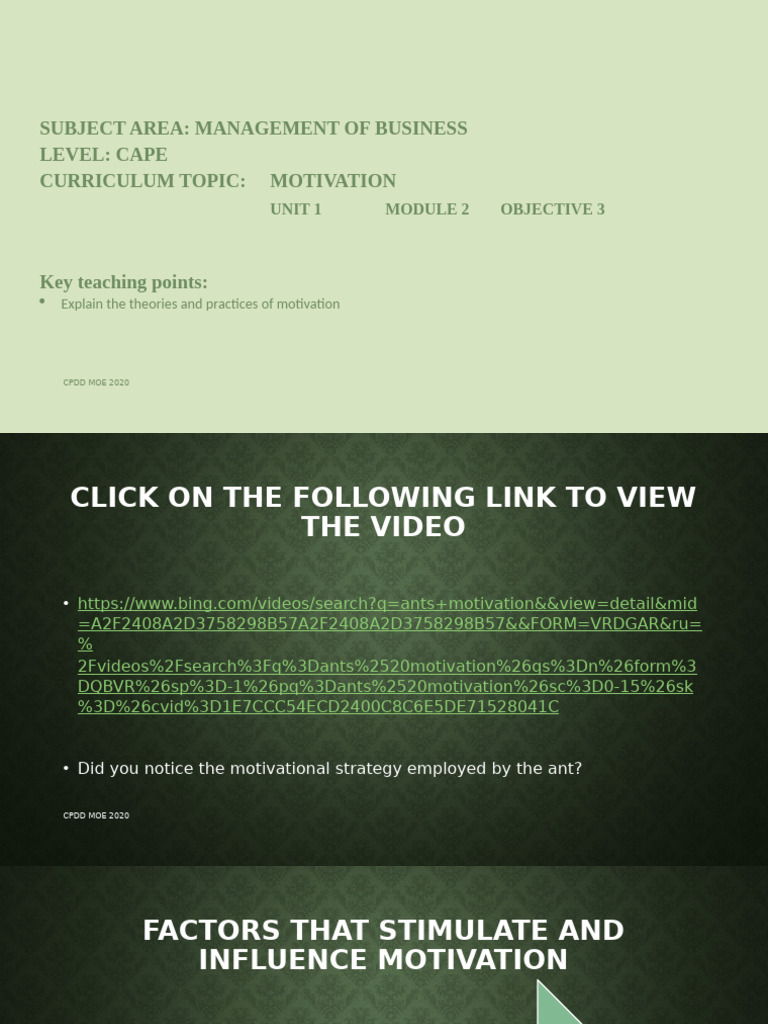 CAPE MOB U1 M2 Obj 3 Motivation | PDF