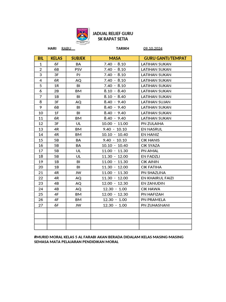 Relief Okt 24 Rabu M2 | PDF
