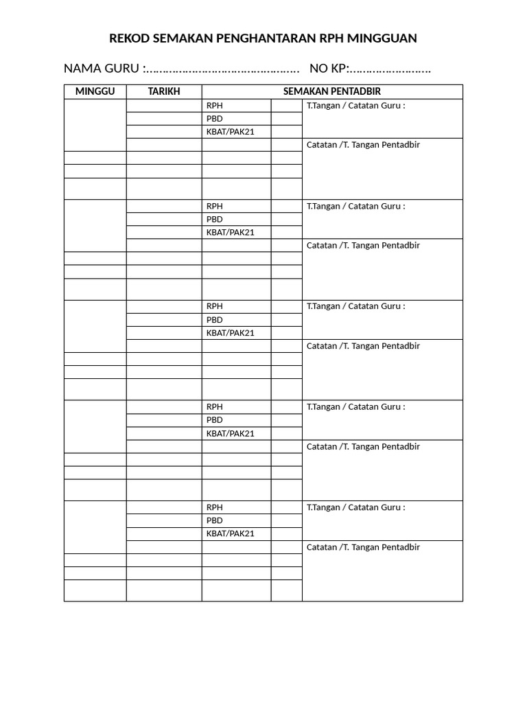 Rekod Penghantaran Mingguan | PDF
