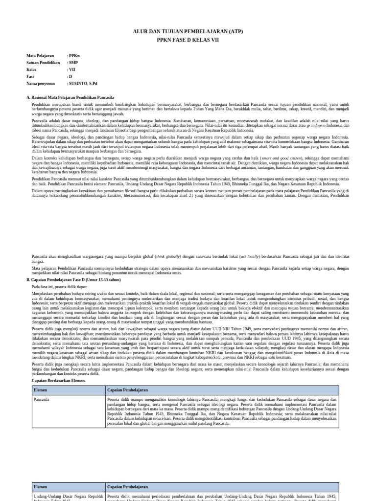 ATP Fase D7 - Pendidikan Pancasila | PDF