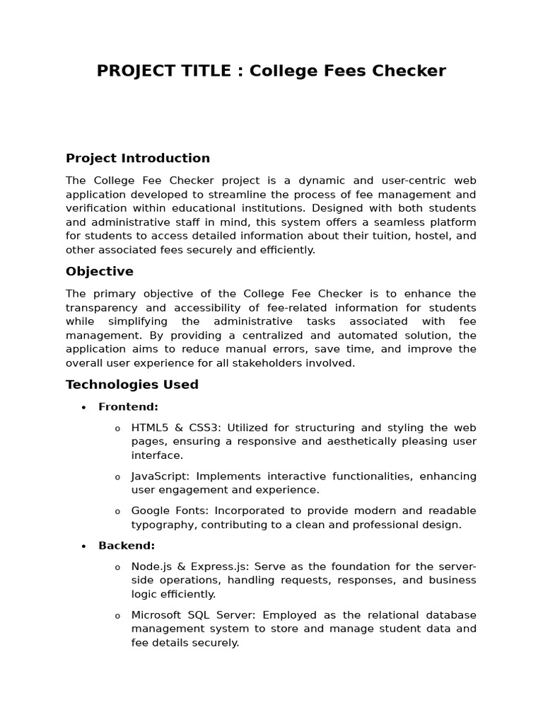 PROJECT Fees checker | PDF