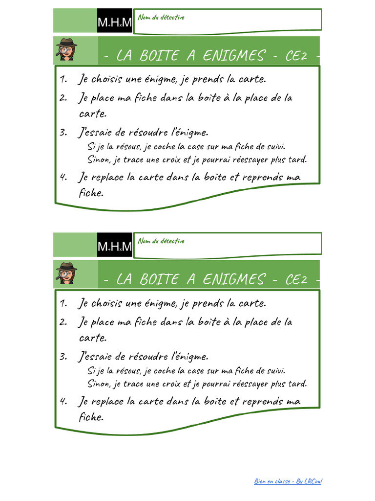 CE2 Carte Détective Et Fiche de Suivi MHM Boite À Énigmes | PDF
