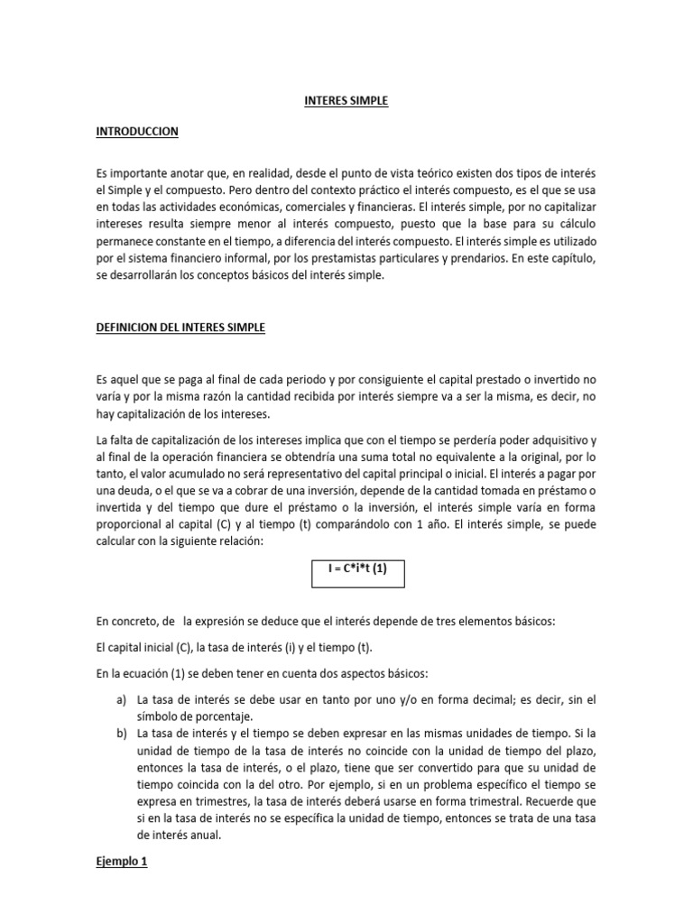 MATEMATICA FINANCIERA TEMA INTERES SIMPLE | PDF