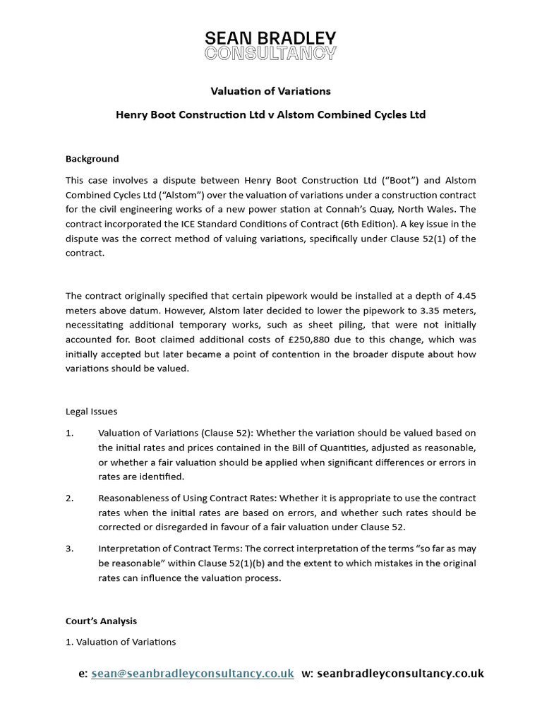 FIDIC_Valuation of Variations - Case Study | PDF