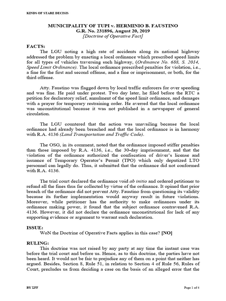 Doctrine of Operative Fact and Kinds of Stare Decisis | PDF