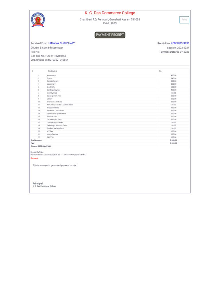 KC Das Commerce College DCS | PDF