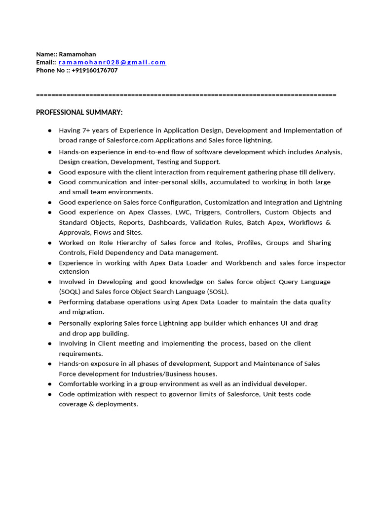 Professional Summary:: Name:: Ramamohan Email:: Phone No ...