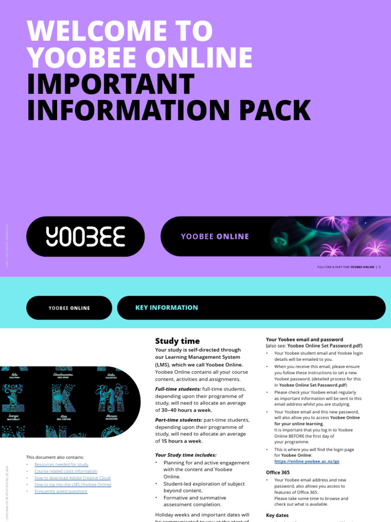 Yoobee Online Student Welcome Pack | PDF