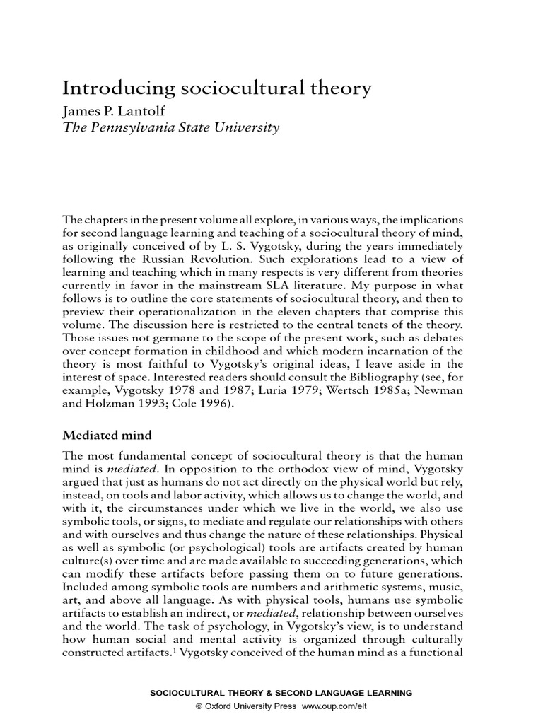 Introducing Sociocultural Theory | PDF | Motivational | Motivation