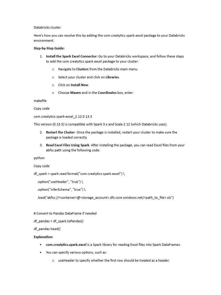 Step-by-Step Guide: Install The Spark Excel Connector: Clusters ...