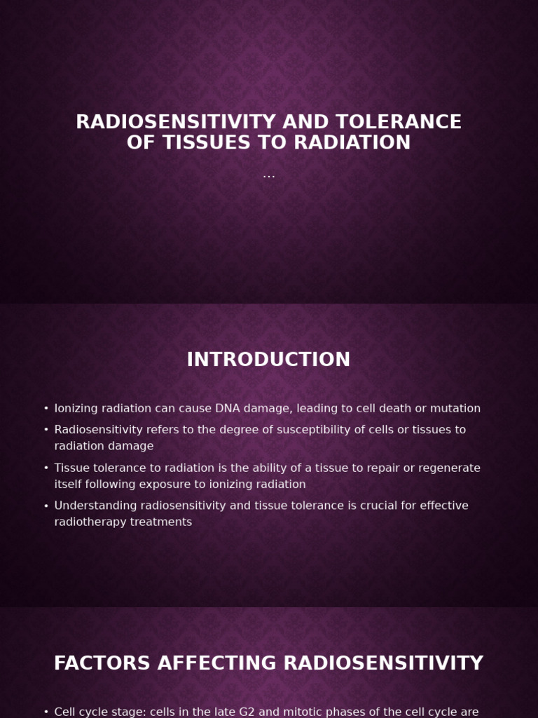 Radiosensitivity and Tissue Tolerance To Radiation | PDF