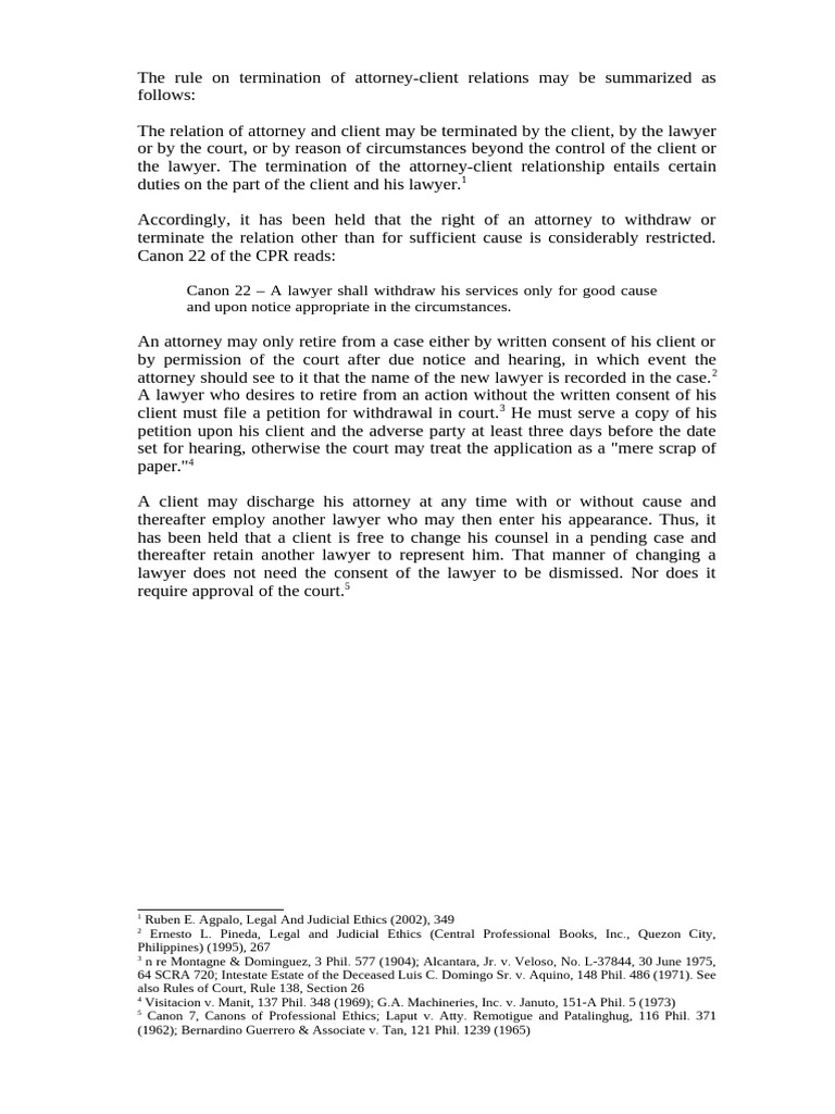 Termination of Attorney-Client Relationship | PDF