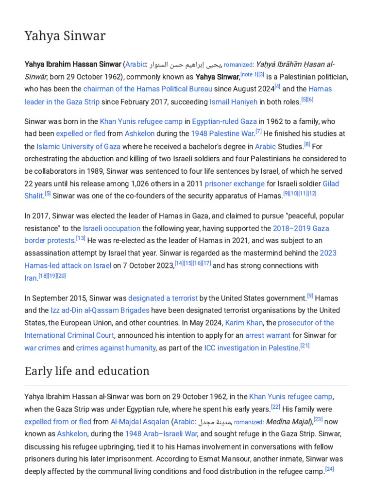 Yahya Sinwar - Wikipedia | PDF