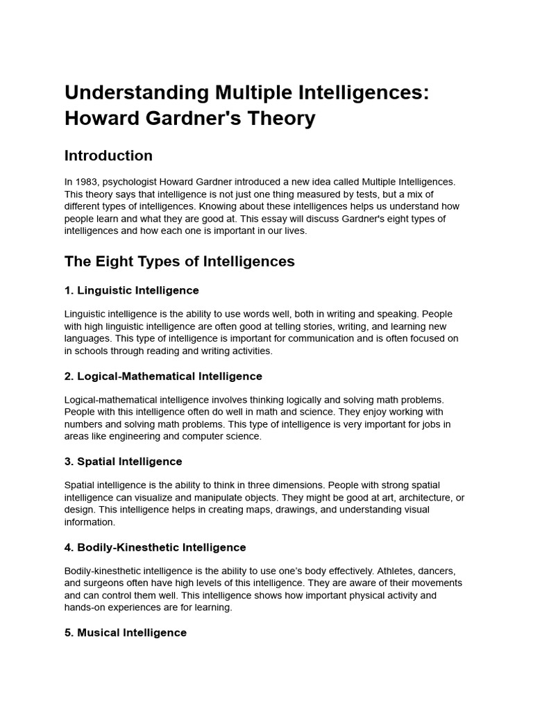 Understanding Multiple Intelligences - Howard Gardner's Theory | PDF ...