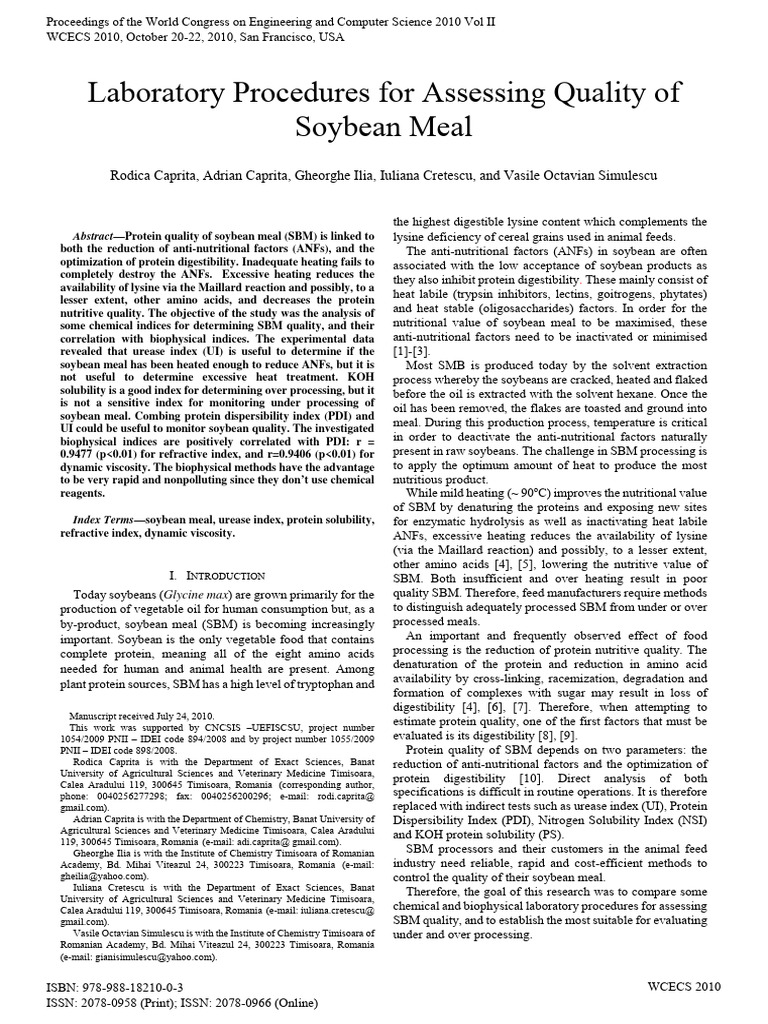Laboratory Procedures For Assessing Qual | PDF | Soybean | Wellness