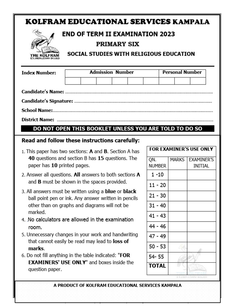 P6 SST End of Term II 2023 Fimal | PDF